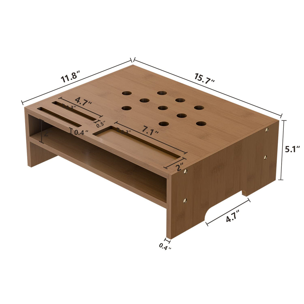 Office Bamboo Laptop Riser Shelf with Storage Organizer and Cooling Ho ...